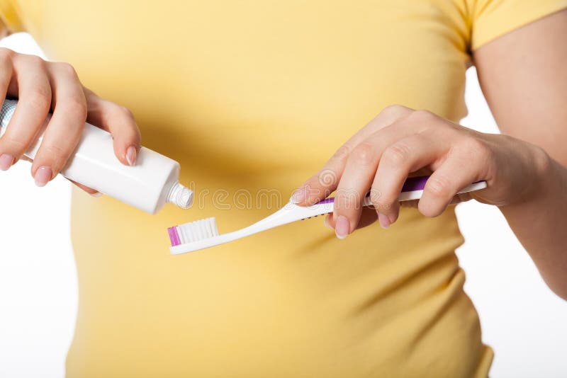 Woman Applying a Toothpaste on Toothbrush Stock Image - Image of clean ...