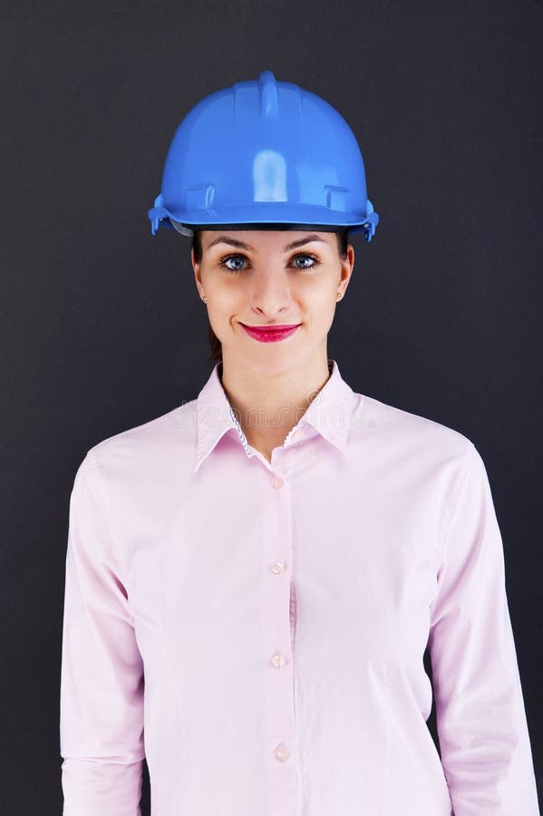 Woman Architect, Contractor in Blue Helmet Stock Photo - Image of ...