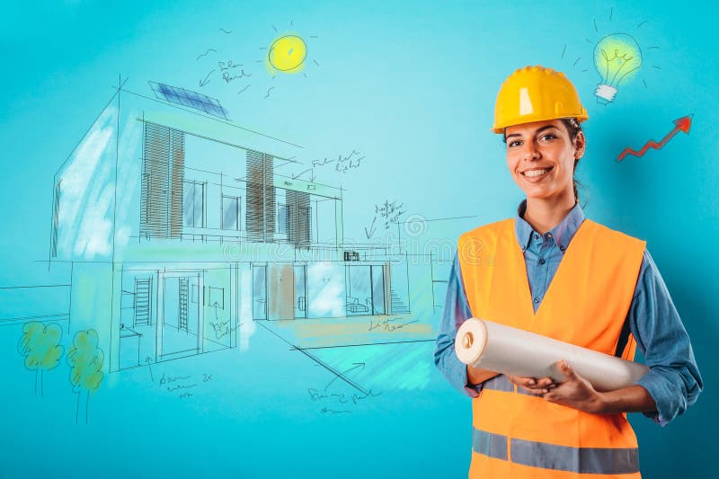 Woman Architect Holds a Project of a Building Stock Image - Image of ...