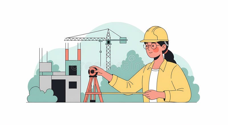 Female Architect Measuring Building with Construction Site Background ...