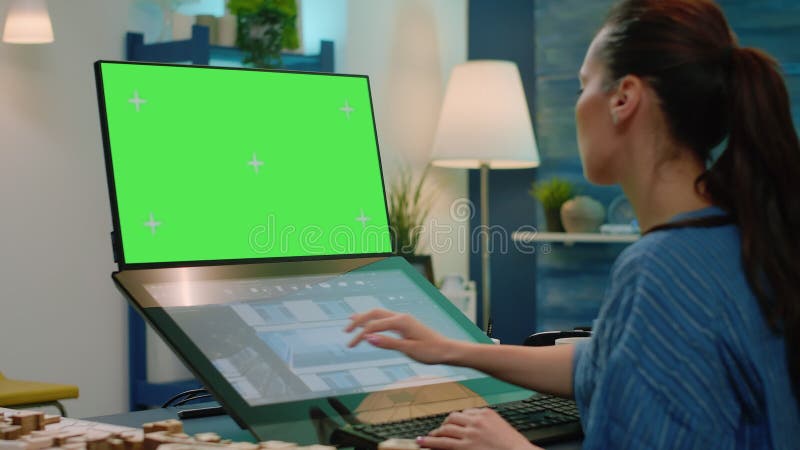 Woman Architect Using Green Screen for Building Model Stock Video ...