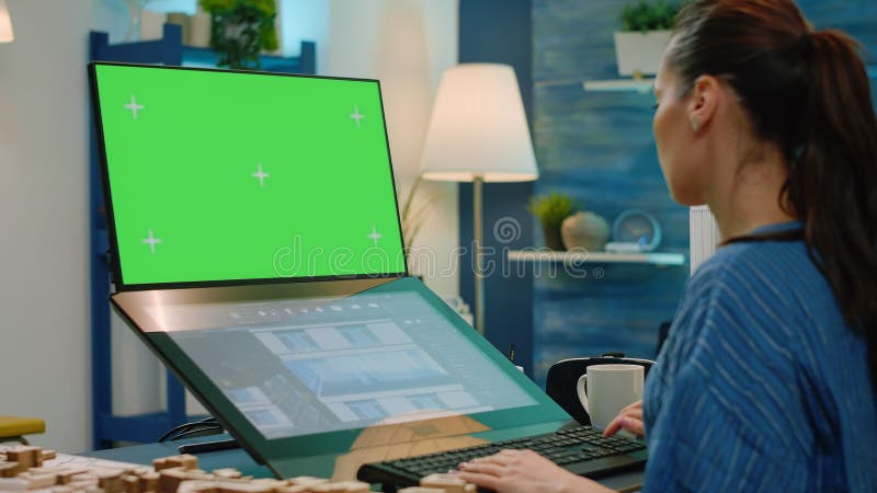 Woman Architect Using Green Screen for Building Model Stock Photo ...