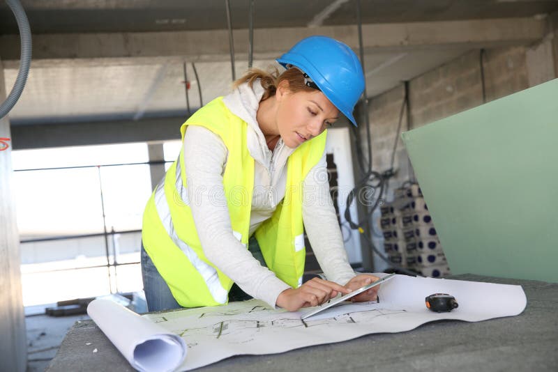 Woman Architect Working on Plan Stock Image - Image of architecture ...