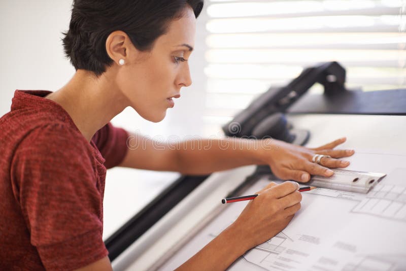 Woman, Architecture with Drawing and Floor Plan for Construction ...