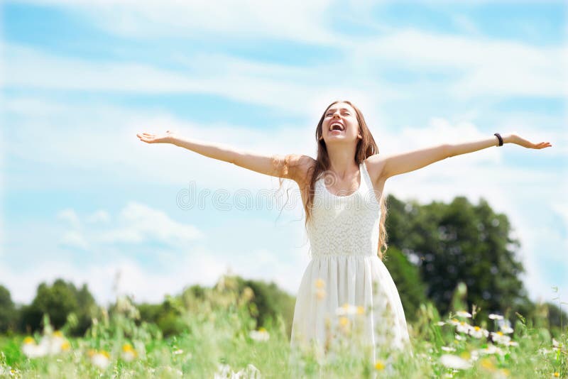 Woman with Arms Outstretched Stock Photo - Image of happiness, country ...