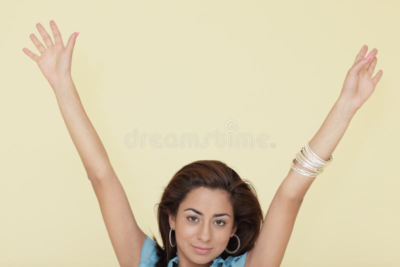 Woman with arms raised stock photo. Image of model, beauty - 15396604