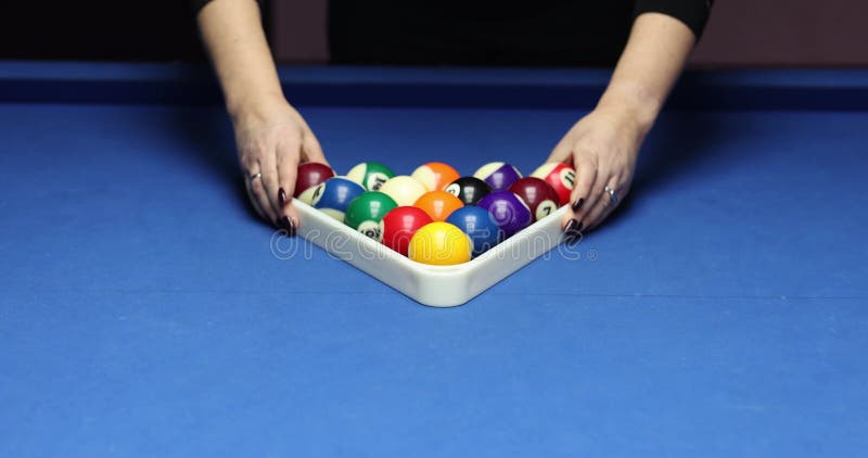 Woman Arranges Snooker Balls on Triangular Rack in Nightclub Stock ...