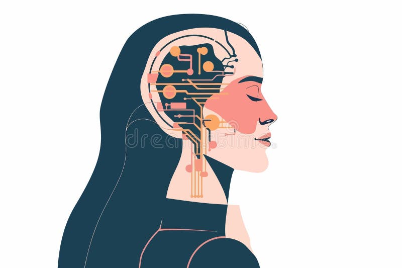 Woman and Artificial Intelligence Isolated Vector Style Stock Vector ...