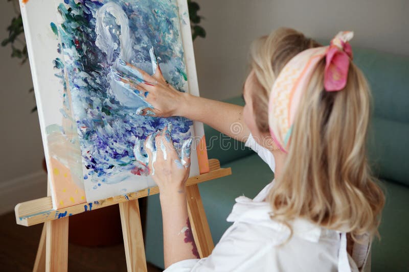 Woman Artist Drawing with Her Hands on Paper Stock Image - Image of ...