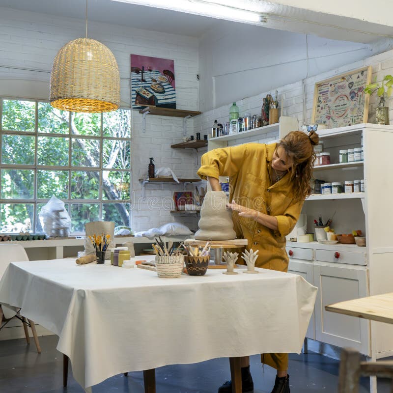 A Woman Artist at Her Pottery Studio Stock Image - Image of form ...