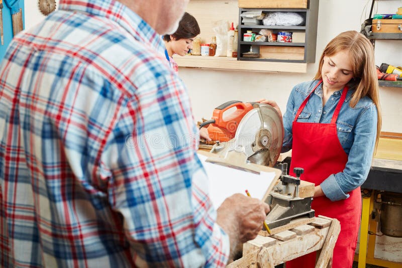Woman As Apprentice of Craftsman Taking a Test Stock Image - Image of ...