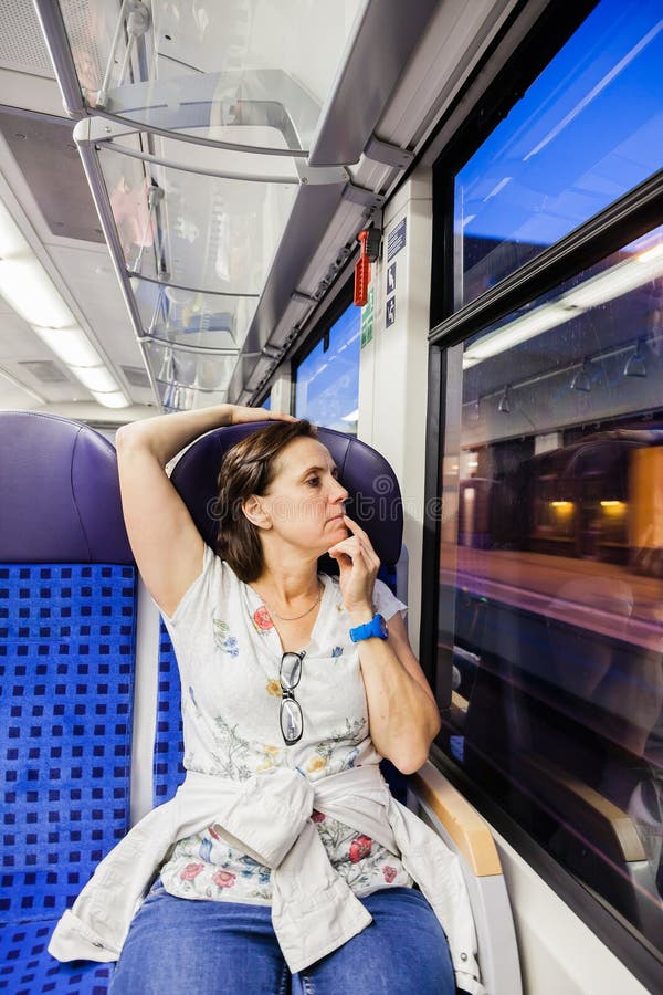 Woman As a Commuter Alone in the Train Stock Image - Image of portrait ...