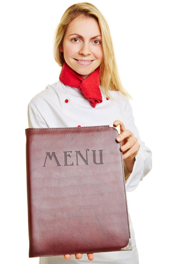 Woman As Cook Offering Menu Stock Image - Image of dinner, cook: 63517075