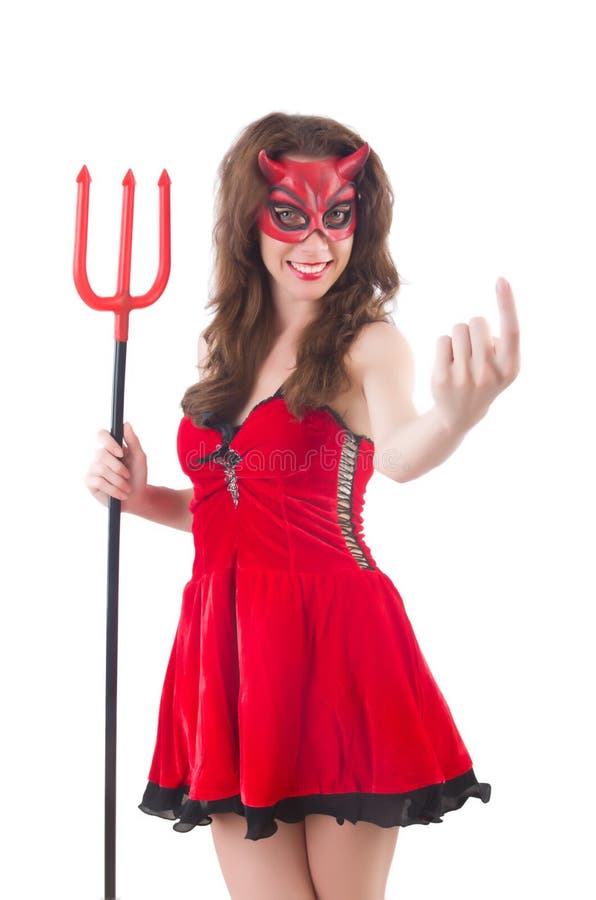 Woman as red devil stock photo. Image of funny, person - 33764072