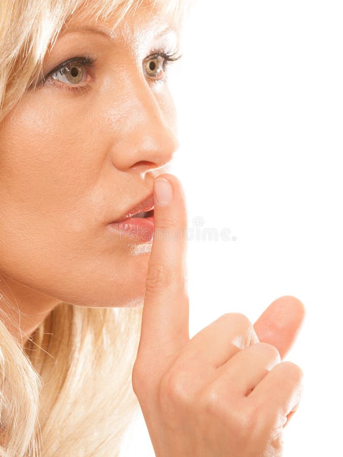 Woman Asking for Silence Finger on Lips Hush Gesture. Stock Photo ...