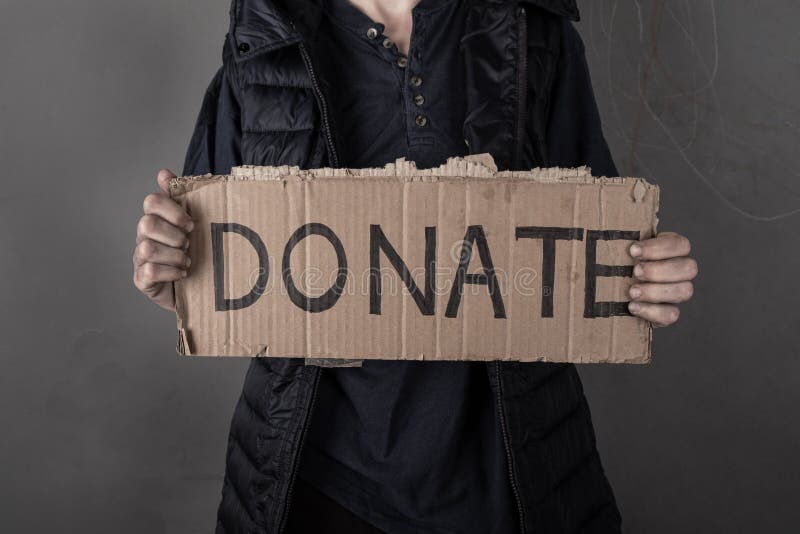 Woman Asks for Help with Donation Sign Stock Photo - Image of beggar ...