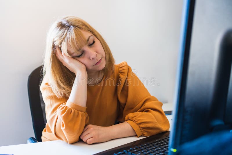 Woman Asleep in Front of the Computer Stock Photo - Image of female ...