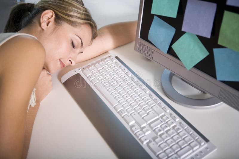 A Woman Asleep at Her Computer Stock Image - Image of intelligence ...