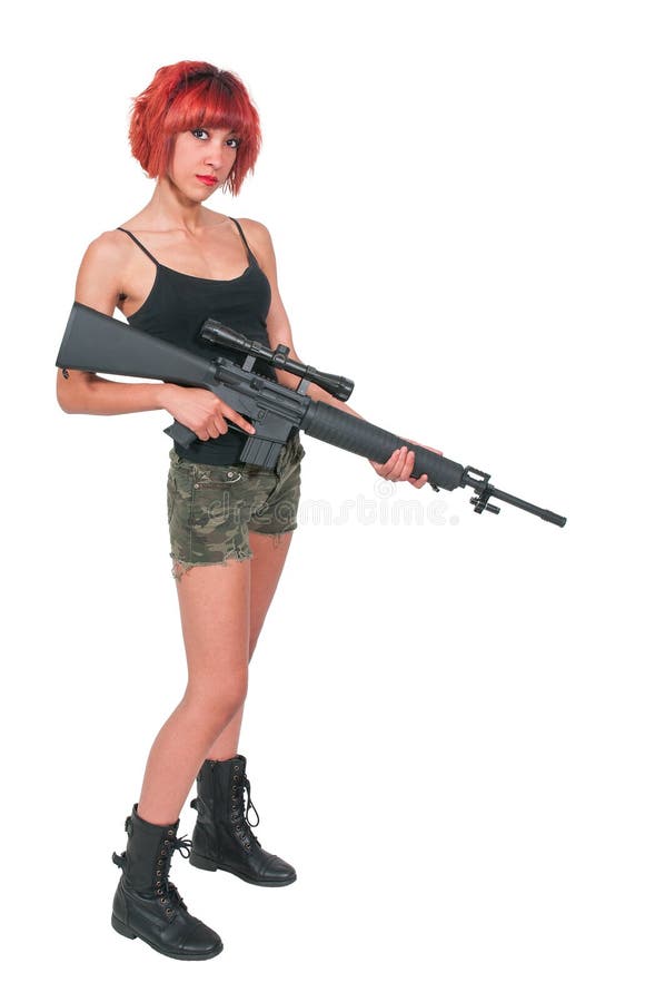 Woman with Assault Rifle stock image. Image of girl, fashion - 41196195