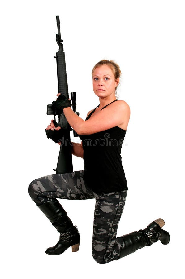 Woman with Assault Rifle stock image. Image of army, prepper - 44098765