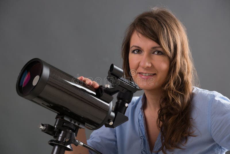 Woman with Astronomical Telescope Stock Image - Image of observation ...