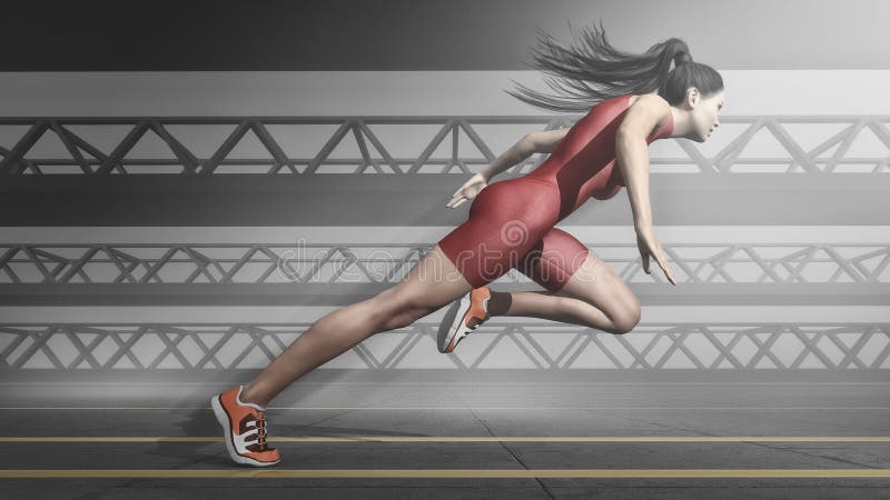 Woman Athlete Running on Track. Stock Illustration - Illustration of ...