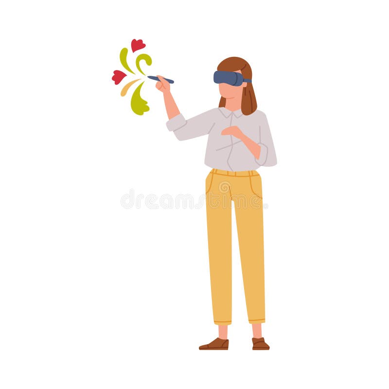 Woman in Augmented Reality Glasses Drawing with Pen As Future ...