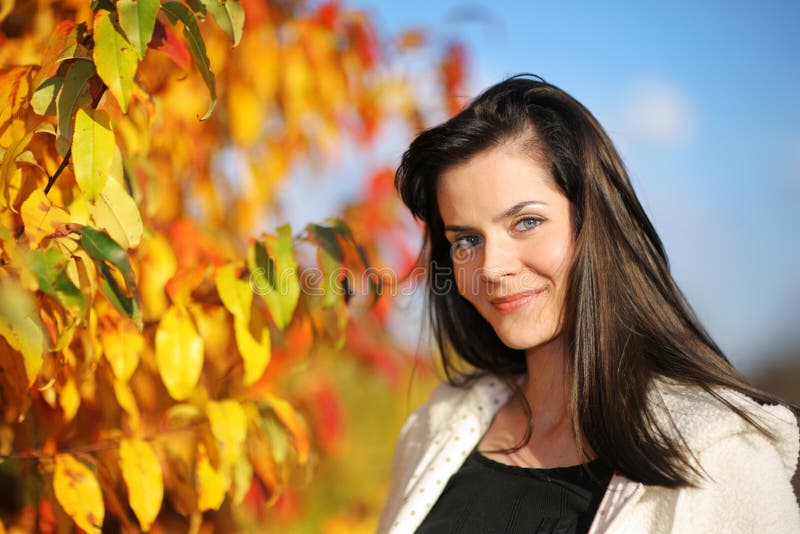 Beautiful Woman in Autumn Park Stock Photo - Image of friendly, happy ...