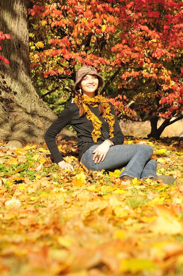 Woman autumn portrait stock image. Image of expression - 16975995