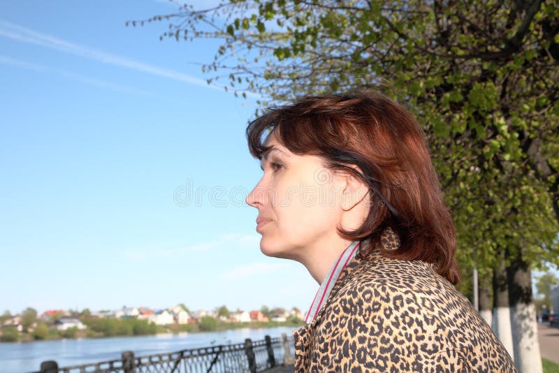 Woman of Average Years Looks at the River Stock Image - Image of ...