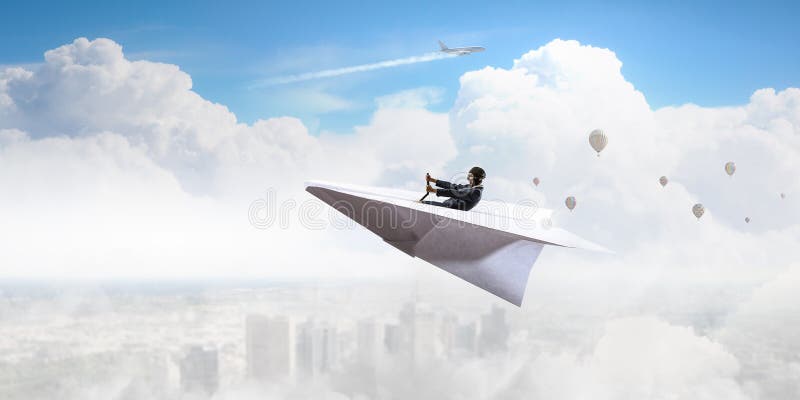 Woman Pilot in Paper Plane. Mixed Media Stock Photo - Image of pilot ...