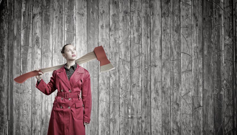 Woman with axe stock photo. Image of crime, brunette - 48626530