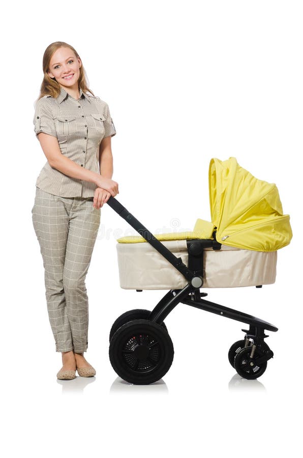The Woman with Baby and Pram Isolated on White Stock Image - Image of ...
