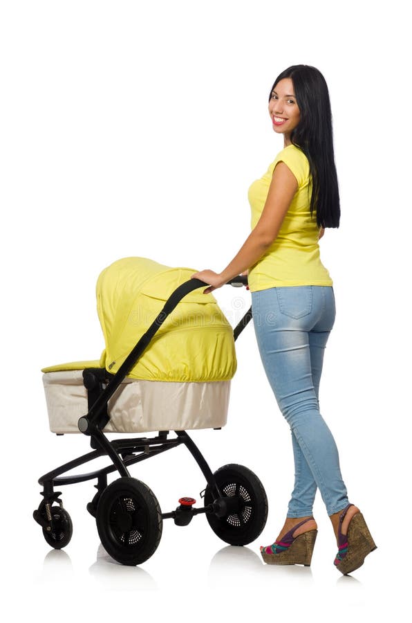 The Woman with Baby and Pram on White Stock Image - Image of birth ...