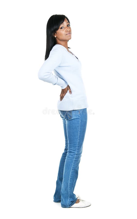 Back View of a Black African-American Woman in a Shirt Pointing Stock ...