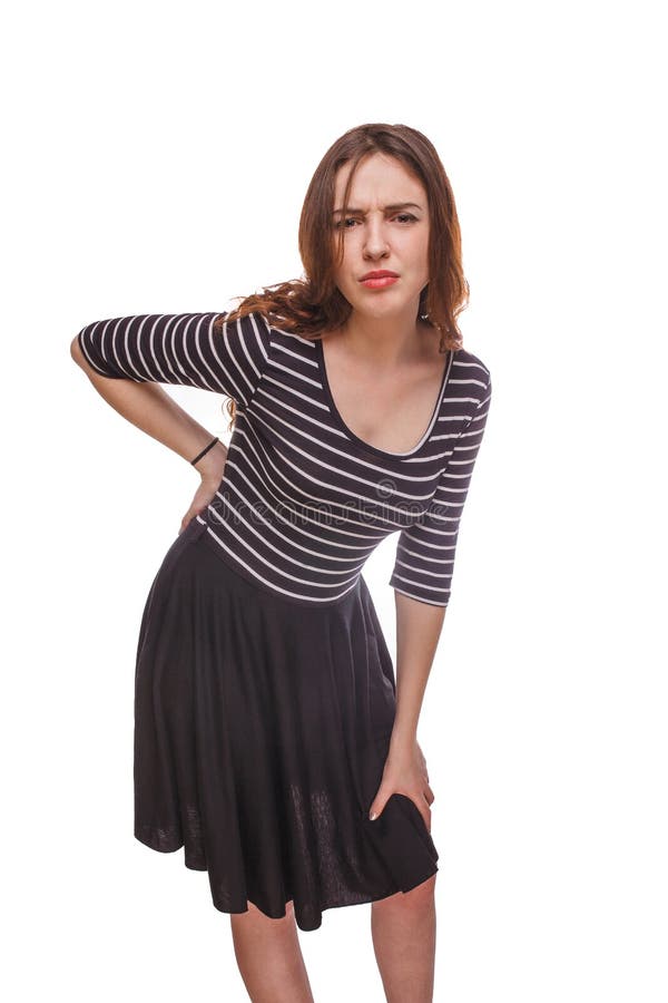 Woman Back Pain Sciatica is Isolated on White Stock Image - Image of ...