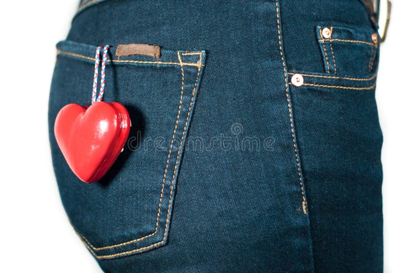Woman Back with Red Heart in Pocket Love Concept Stock Photo - Image of ...