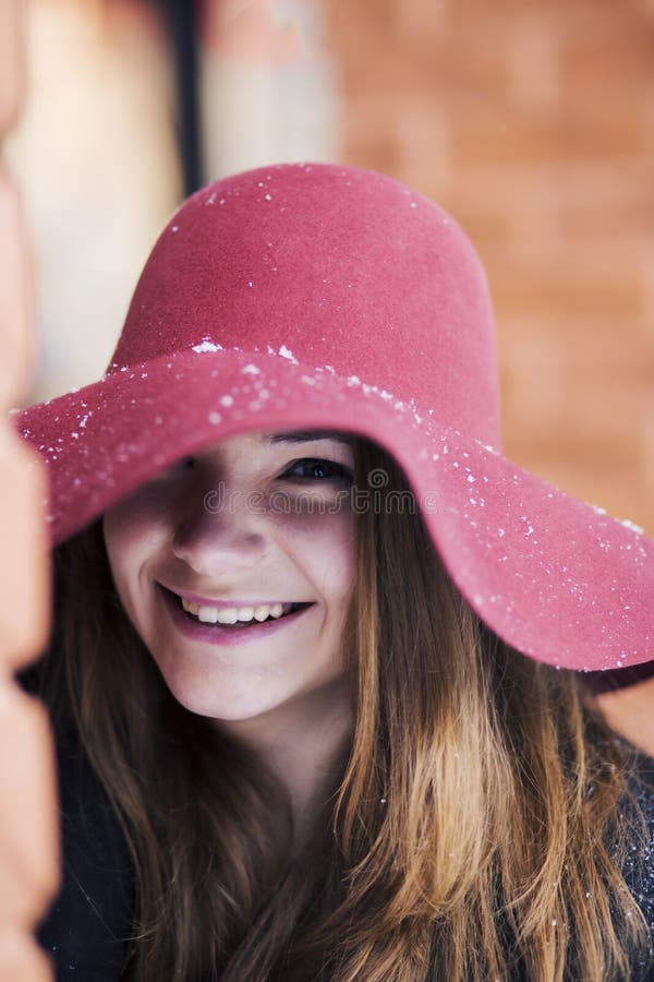 Woman on Background of Wall from Brick Stock Photo - Image of adult ...