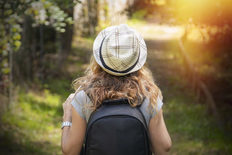 Woman with Backpack on Excursion Stock Image - Image of rural, pleasant ...