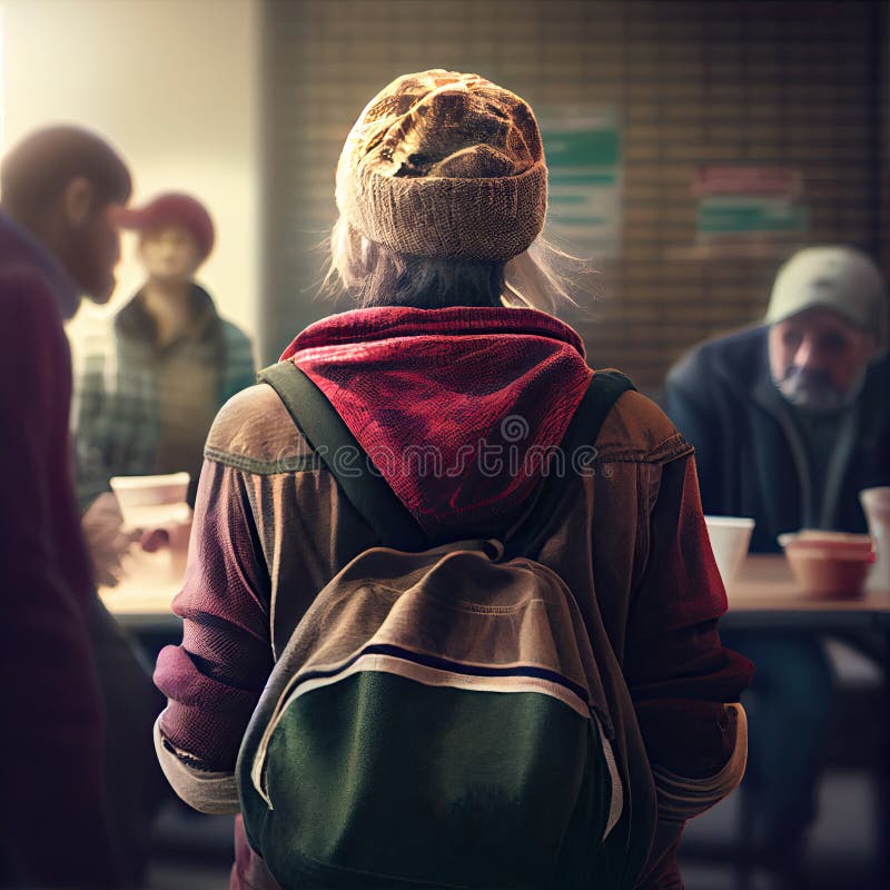 A Woman with a Backpack Standing in Front of a Stock Illustration ...