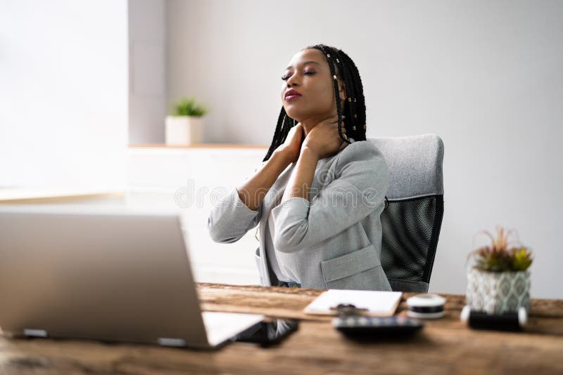Woman with Bad Posture and Ergonomics Stock Photo - Image of injuries ...