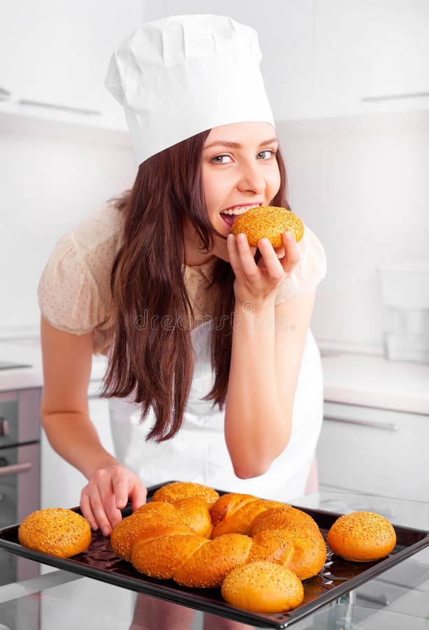 Woman baking bread stock image. Image of home, cook, happy - 18025587