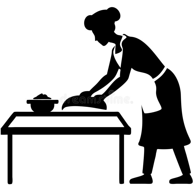 Woman Baking Bread in Kitchen Silhouette with Bowl on Table for ...