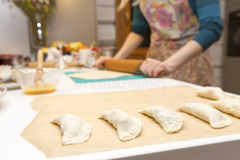 Woman Baking Pies in Her Home Kitchen Stock Photo - Image of delicious ...