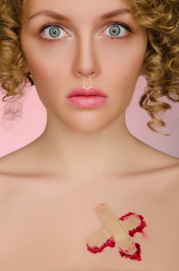 Woman with a Band-aid and Open Eyes Stock Photo - Image of band, idea ...