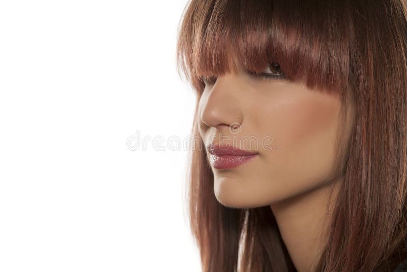 Woman with bangs stock photo. Image of bang, white, stylish - 76234562