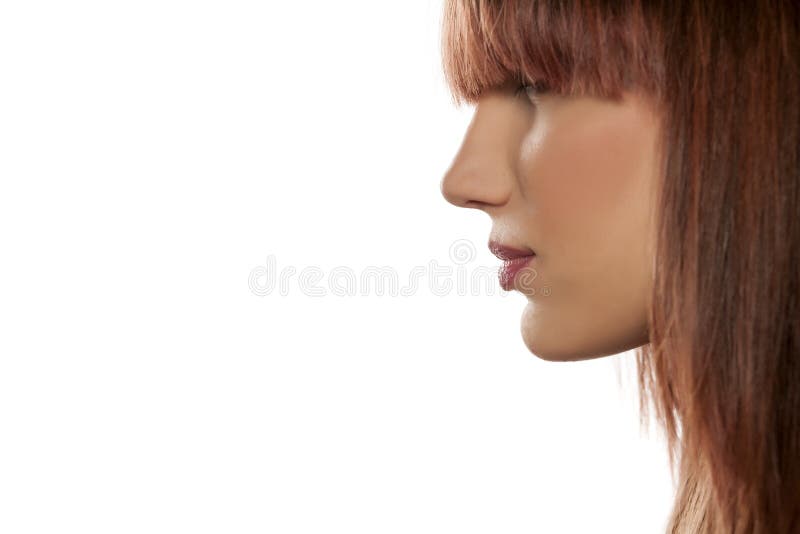 Woman with bangs stock image. Image of isolated, brunette - 76234633