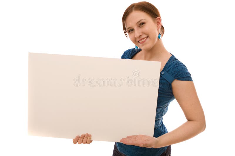 Woman with banner stock photo. Image of displaying, face - 8070892