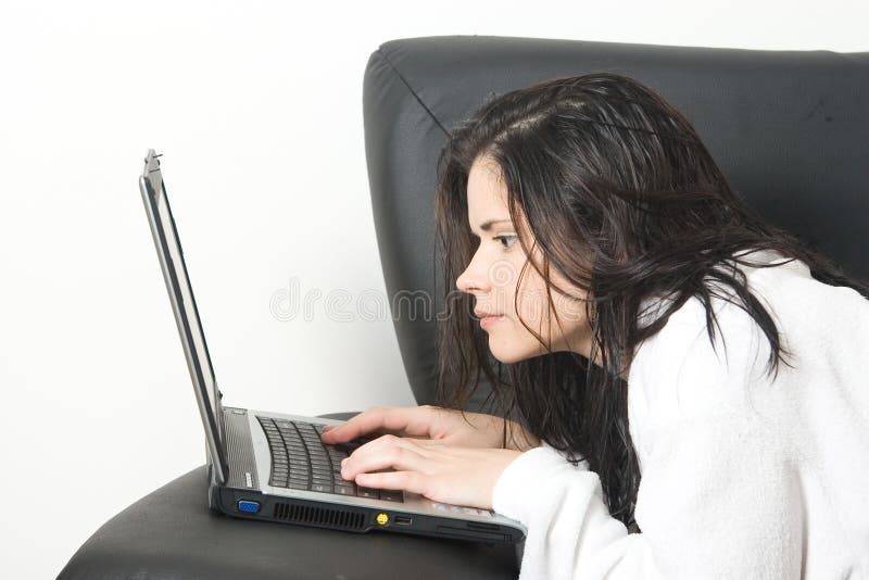 Woman after Bath with Laptop Stock Image - Image of relax, face: 4971097