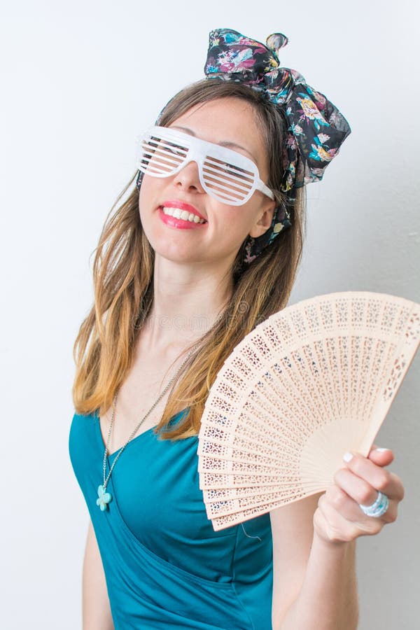 Woman in Bathing Suit Holding Hand Fan Stock Image - Image of portrait ...